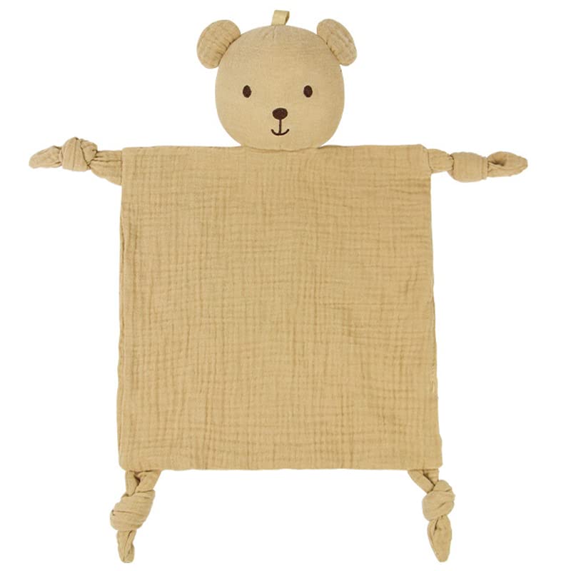 Organic Cotton Muslin Lovey Blanket, Organic Cotton Muslin Bear Security Blanket Soft & Breathable Baby Gifts for Boys and Girls