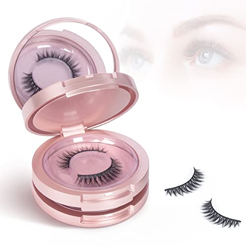 Buqikma 3 Layers Circle Eyelash Box with Mirror, Empty Eyelash Storage Case Organizers Travel Lash Case with Lash Holder for Cosmetic （Rose Gold）