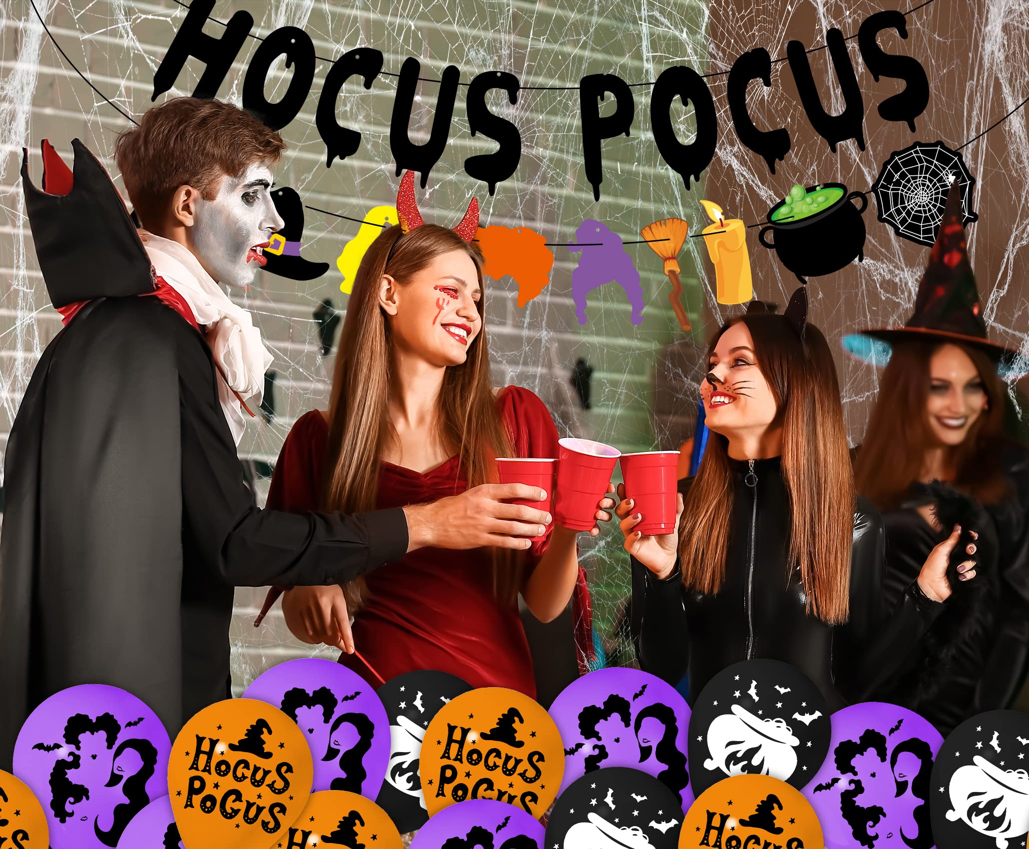 Hocus Pocus Party Decorations 52PCS Hocus Pocus Party Decor with Hocus Pocus Banner Cupcake Toppers Halloween Hocus Pocus Decorations for Home Halloween Party Decorations