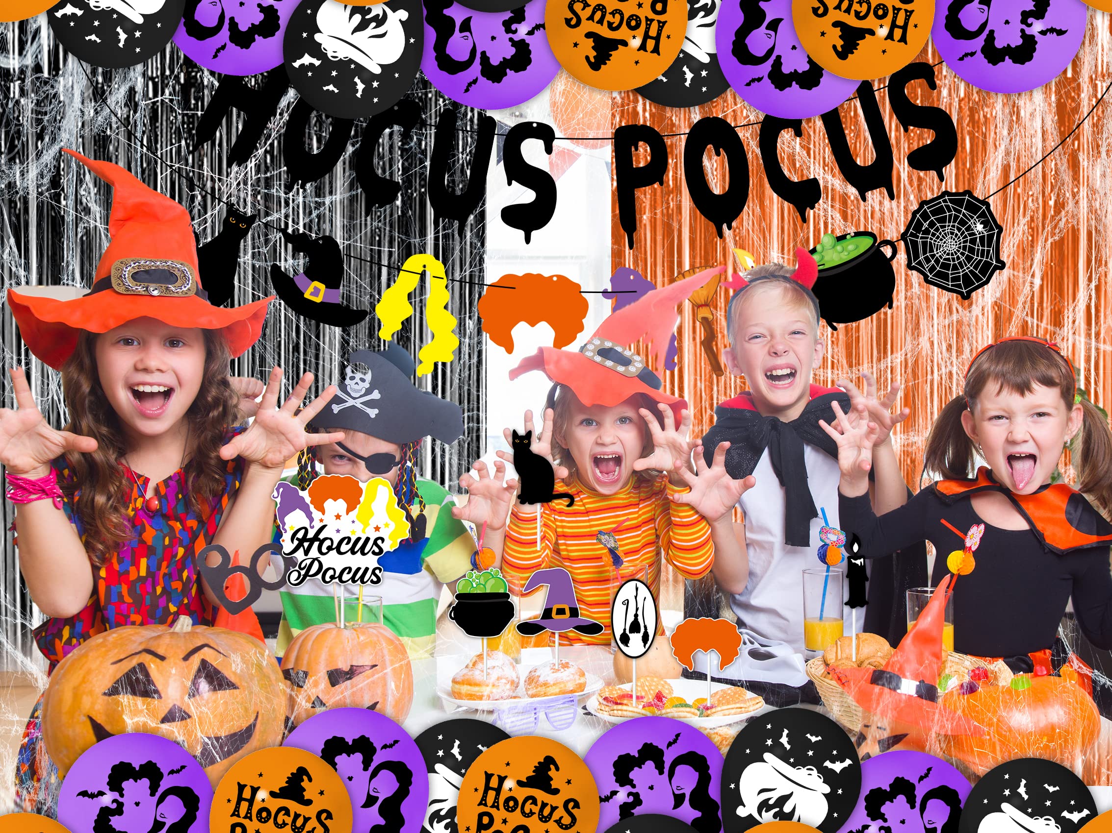 Hocus Pocus Party Decorations 52PCS Hocus Pocus Party Decor with Hocus Pocus Banner Cupcake Toppers Halloween Hocus Pocus Decorations for Home Halloween Party Decorations