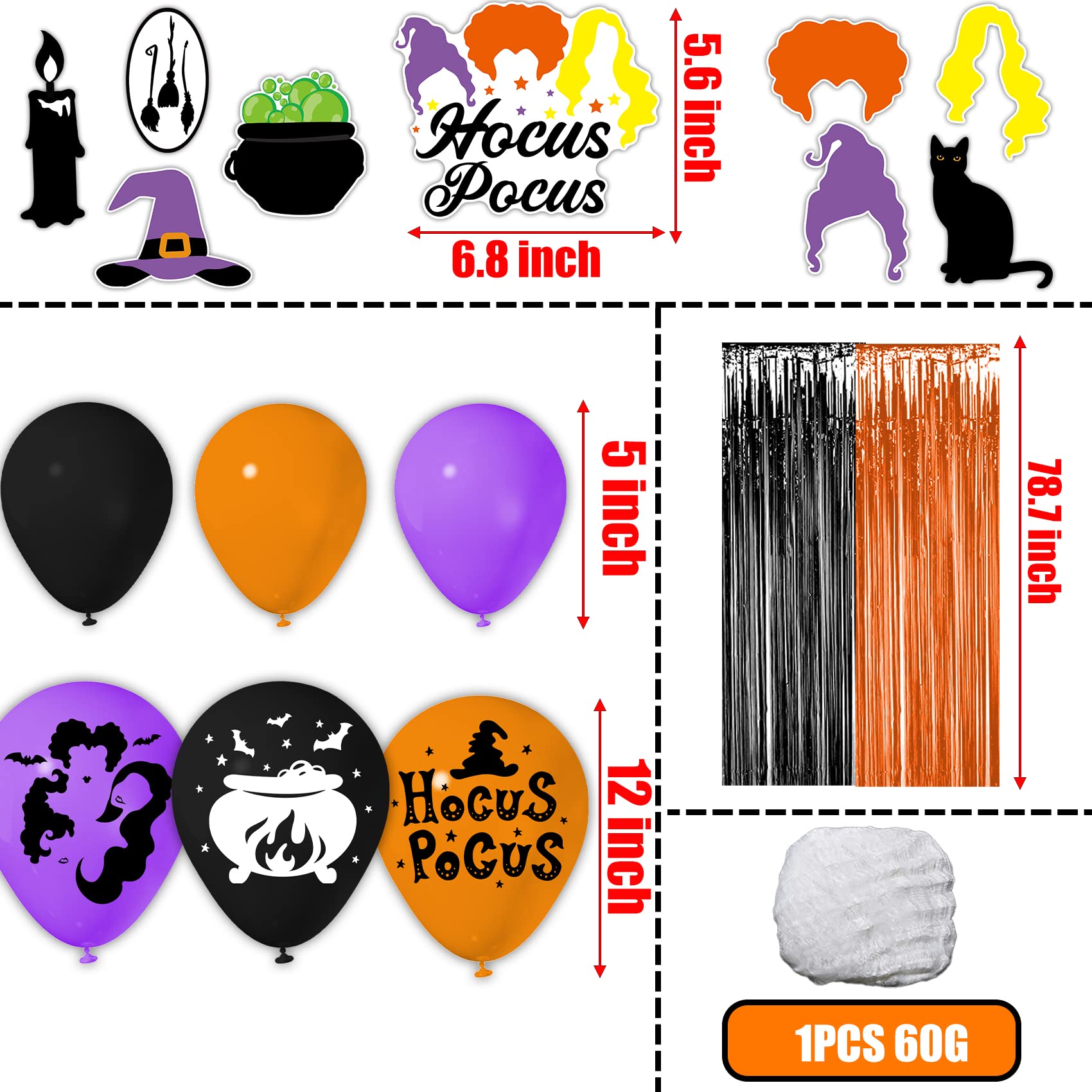 Hocus Pocus Party Decorations 52PCS Hocus Pocus Party Decor with Hocus Pocus Banner Cupcake Toppers Halloween Hocus Pocus Decorations for Home Halloween Party Decorations