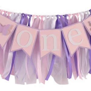 Butterfly One Birthday Highchair Banner - First Birthday Highchair Banner，one High Chair Banner，1st Birthday High Chair Banner，one Party Decoration Photo Props Cake Smash