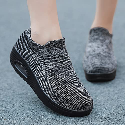 L LOUBIT Women's Platform Walking Shoes Breathable Sock Sneakers Slip On Lightweightable Nuring Shoes Lightweight Wedge Loafers Light Grey 37