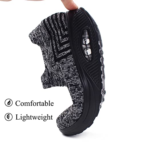 L LOUBIT Women's Platform Walking Shoes Breathable Sock Sneakers Slip On Lightweightable Nuring Shoes Lightweight Wedge Loafers Light Grey 37