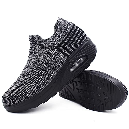 L LOUBIT Women's Platform Walking Shoes Breathable Sock Sneakers Slip On Lightweightable Nuring Shoes Lightweight Wedge Loafers Light Grey 37