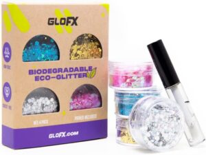 biodegradable glitter makeup | face glitter, hair glitter, and body glitter | plant based glitter makeup for edm rave music festivals and cosplay | chunky glitter multicolor 4 pack