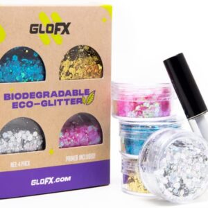 Biodegradable Glitter Makeup | Face Glitter, Hair Glitter, and Body Glitter | Plant Based Glitter Makeup for EDM Rave Music Festivals and Cosplay | Chunky Glitter Multicolor 4 Pack