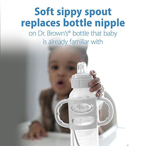 Dr. Brown's Milestones Narrow Sippy Spout Bottle with 100% Silicone Handles, Easy-Grip Handles with Soft Sippy Spout, 8oz/250mL, Light-Blue & Gray, 2-Pack, 6m+