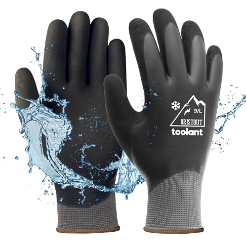 OriStout Waterproof Winter Work Gloves for Men and Women, Touchscreen, Freezer Gloves for Working in Freezer, Thermal Insulated Fishing Gloves, Super Grip, Grey, Large