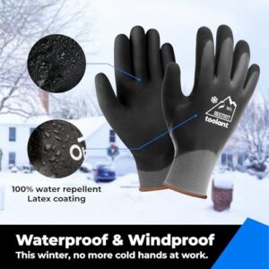 OriStout Waterproof Winter Work Gloves for Men and Women, Touchscreen, Freezer Gloves for Working in Freezer, Thermal Insulated Fishing Gloves, Super Grip, Grey, Large