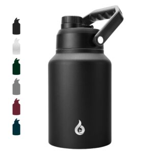 bjpkpk 64oz insulated water bottle, dishwasher safe half gallon water bottle with ergonomic handle, bpa free leak proof water jug for sports, metal water bottle with anti-slip bottom, black