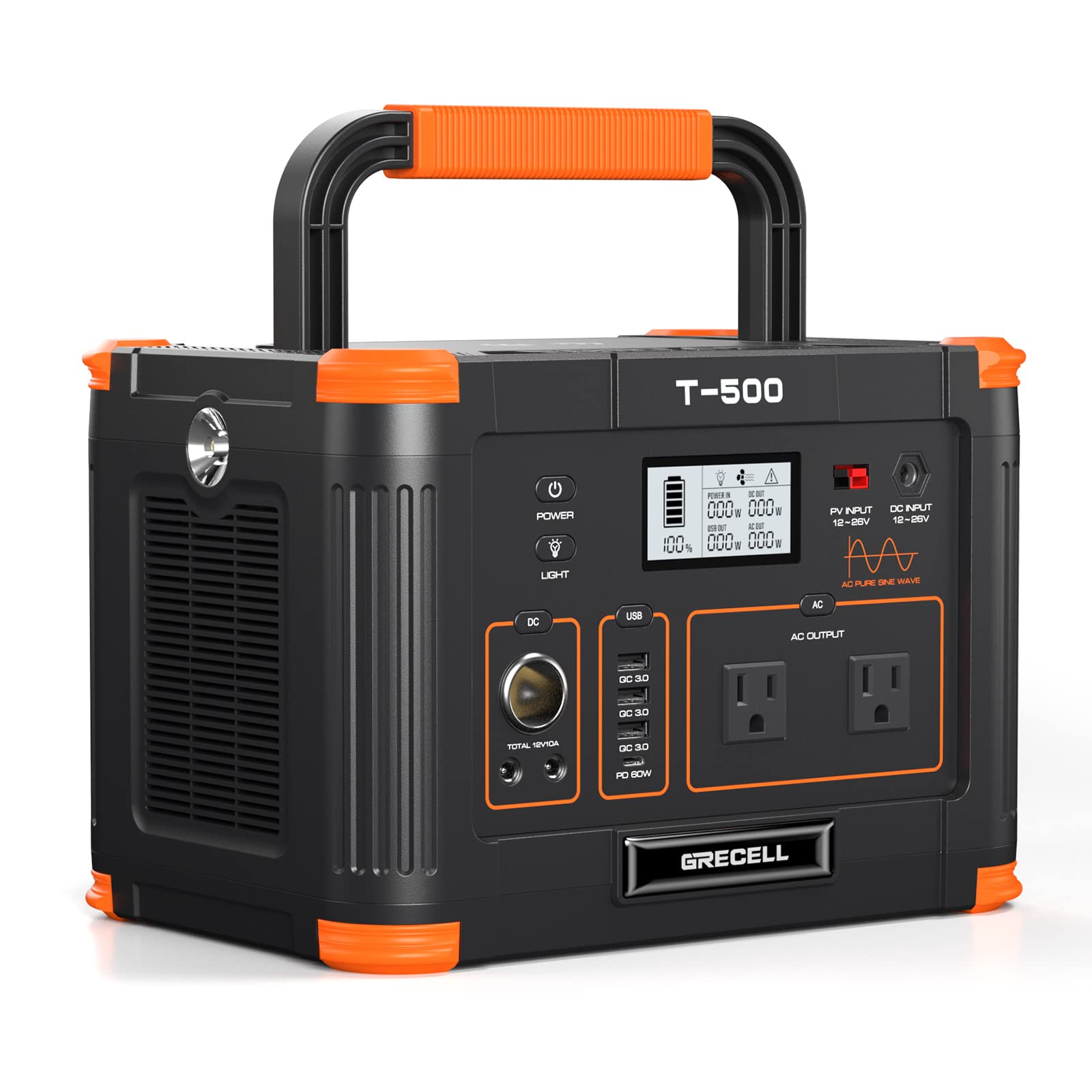 Portable Power Station 500W(Peak 1000W), 519Wh Outdoor Solar Generator Backup Battery Pack with 2 110V AC Outlets, 500W 10-Port Powerhouse for RV/Van Camping Fishing Climbing Road Trip Home Emergency