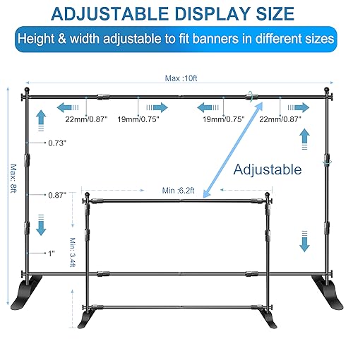 FUDESY Backdrop Banner Stand, 10x8ft Heavy Duty Display Frame Stand, Adjustable Metal Telescopic Tube, Step and Repeat Background Stand Kit for Trade Show, Photography Photo Booth, Party,with Sandbags