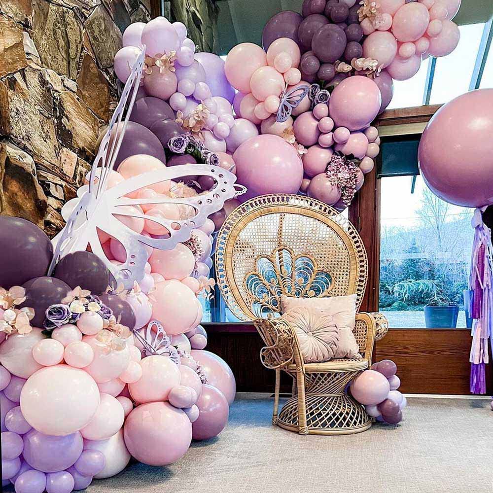 Purple Pink Balloon Garland Kit Double Stuffed Lavender Light Pink Pastel Balloon Arch with Dark Purple Lilac Metallic Latex Balloons for Baby Shower Birthday Bridal Wedding Princess Party Decoration