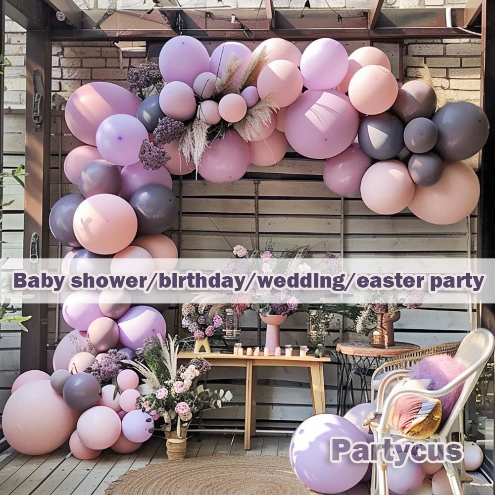 Purple Pink Balloon Garland Kit Double Stuffed Lavender Light Pink Pastel Balloon Arch with Dark Purple Lilac Metallic Latex Balloons for Baby Shower Birthday Bridal Wedding Princess Party Decoration