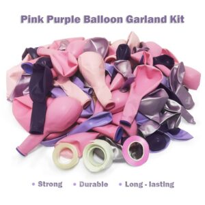 Purple Pink Balloon Garland Kit Double Stuffed Lavender Light Pink Pastel Balloon Arch with Dark Purple Lilac Metallic Latex Balloons for Baby Shower Birthday Bridal Wedding Princess Party Decoration