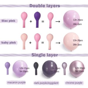 Purple Pink Balloon Garland Kit Double Stuffed Lavender Light Pink Pastel Balloon Arch with Dark Purple Lilac Metallic Latex Balloons for Baby Shower Birthday Bridal Wedding Princess Party Decoration