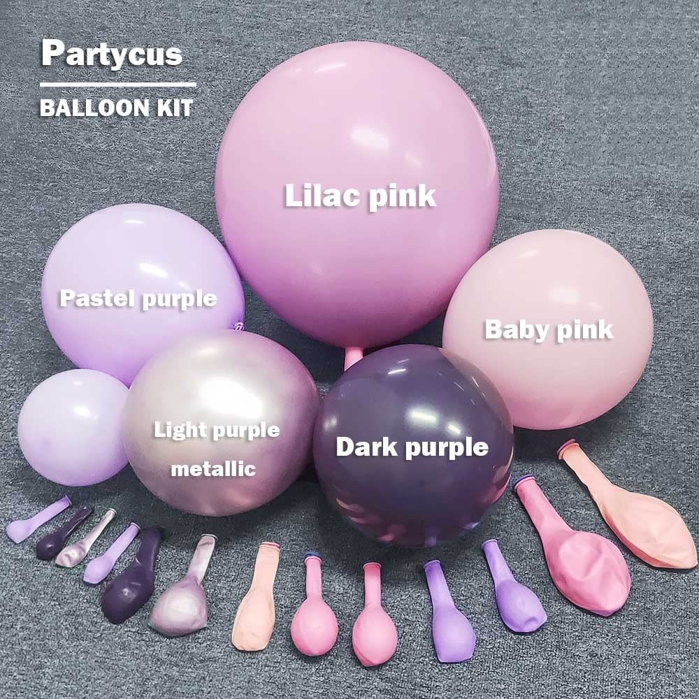 Purple Pink Balloon Garland Kit Double Stuffed Lavender Light Pink Pastel Balloon Arch with Dark Purple Lilac Metallic Latex Balloons for Baby Shower Birthday Bridal Wedding Princess Party Decoration