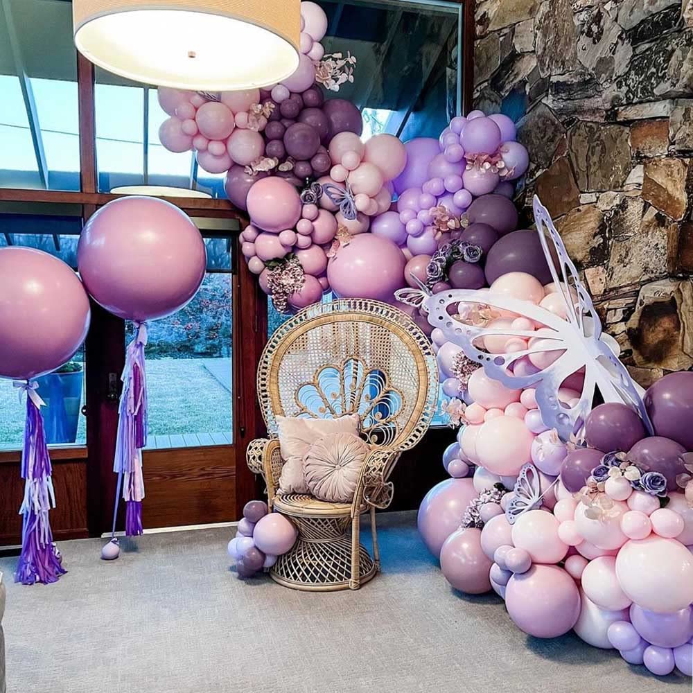 Purple Pink Balloon Garland Kit Double Stuffed Lavender Light Pink Pastel Balloon Arch with Dark Purple Lilac Metallic Latex Balloons for Baby Shower Birthday Bridal Wedding Princess Party Decoration