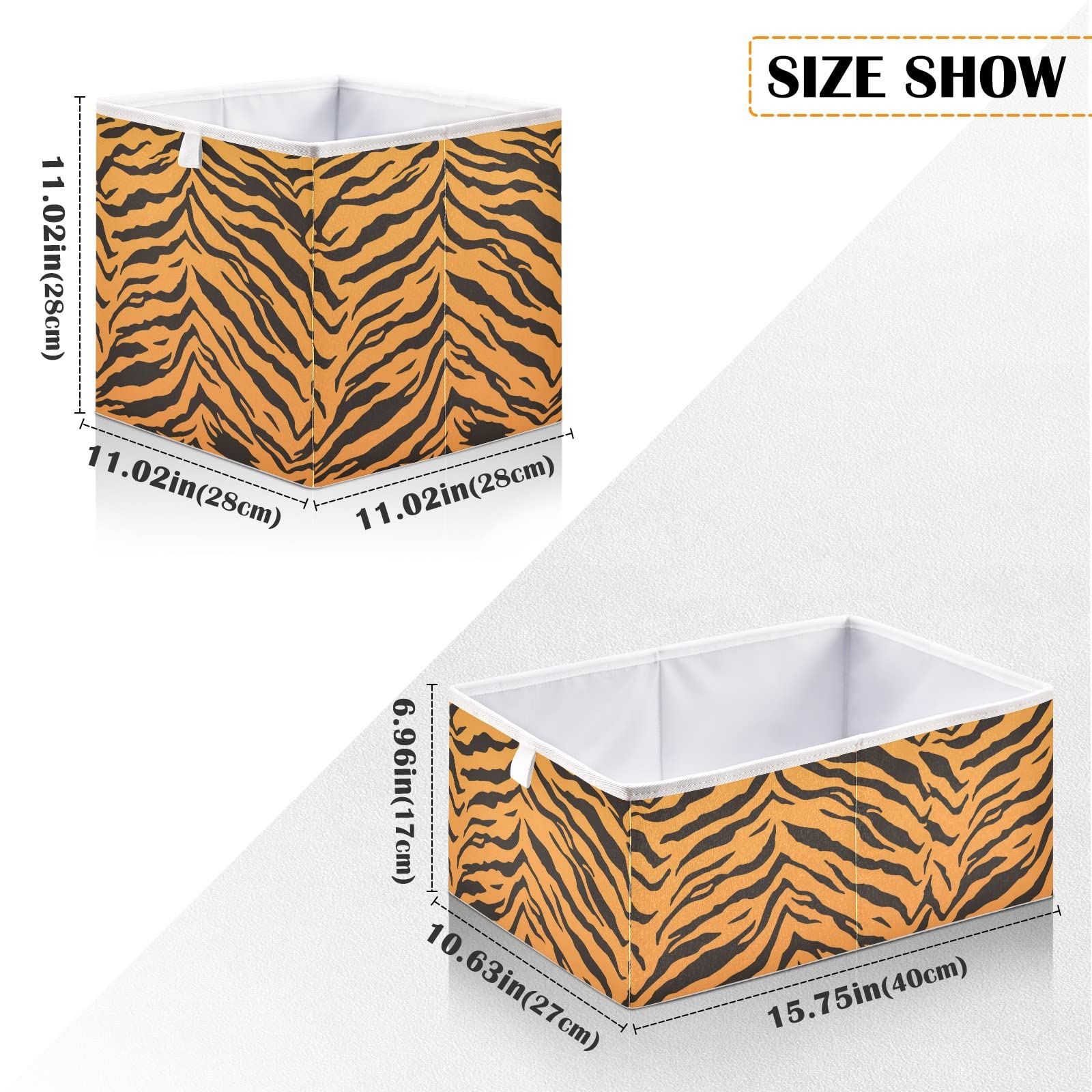 Emelivor Tiger Stripes Cube Storage Bin Foldable Storage Cubes Waterproof Toy Basket for Cube Organizer Bins for Kids Toys Nursery Closet Shelf Book Office Home - 15.75x10.63x6.96 IN