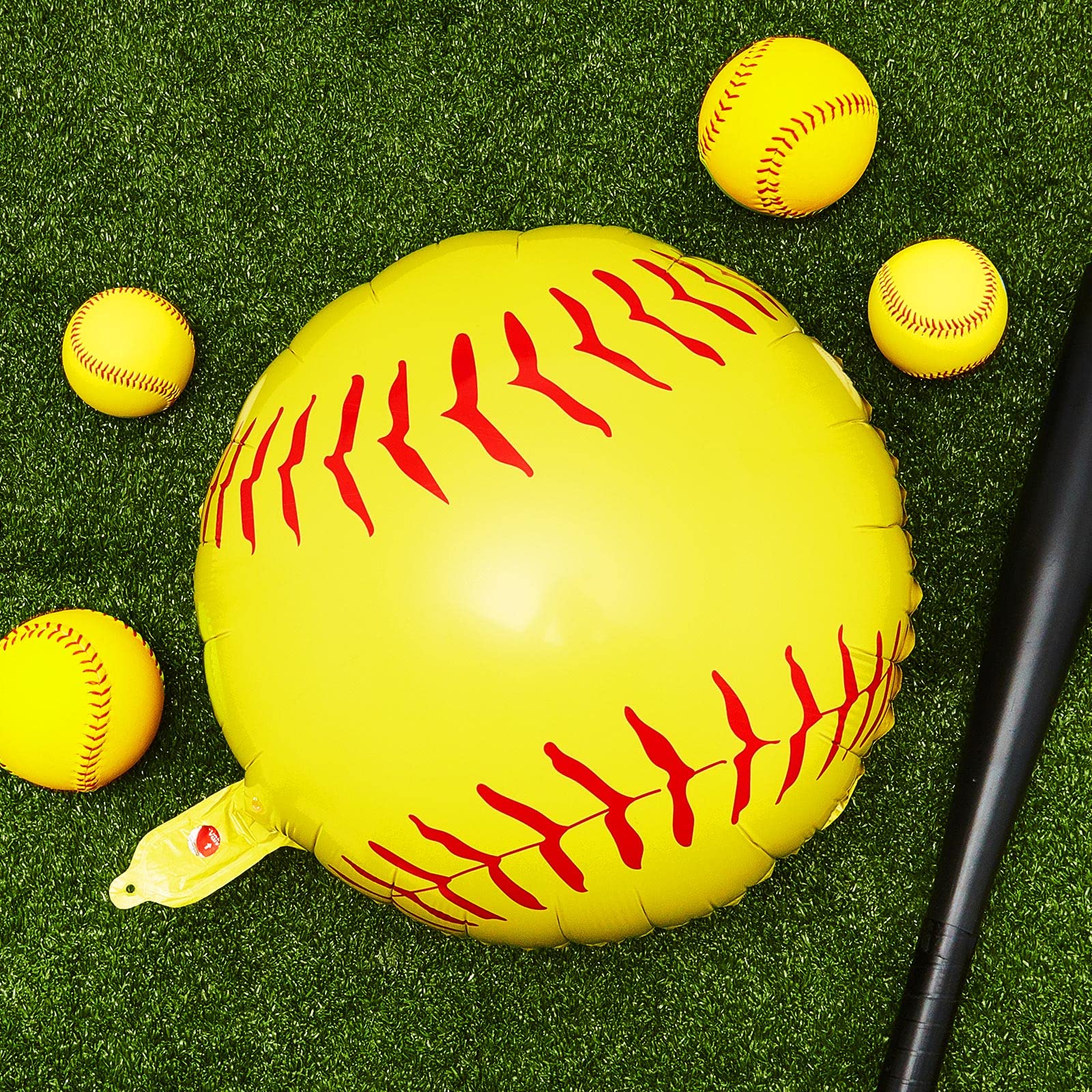 Softball Foil Balloons Softball Party Favors Softball Balloons Round Sports Themed Party Softball Backdrop for Birthday Party Boys Girls Baby Shower Decorations (12 Pieces)