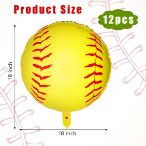 Softball Foil Balloons Softball Party Favors Softball Balloons Round Sports Themed Party Softball Backdrop for Birthday Party Boys Girls Baby Shower Decorations (12 Pieces)