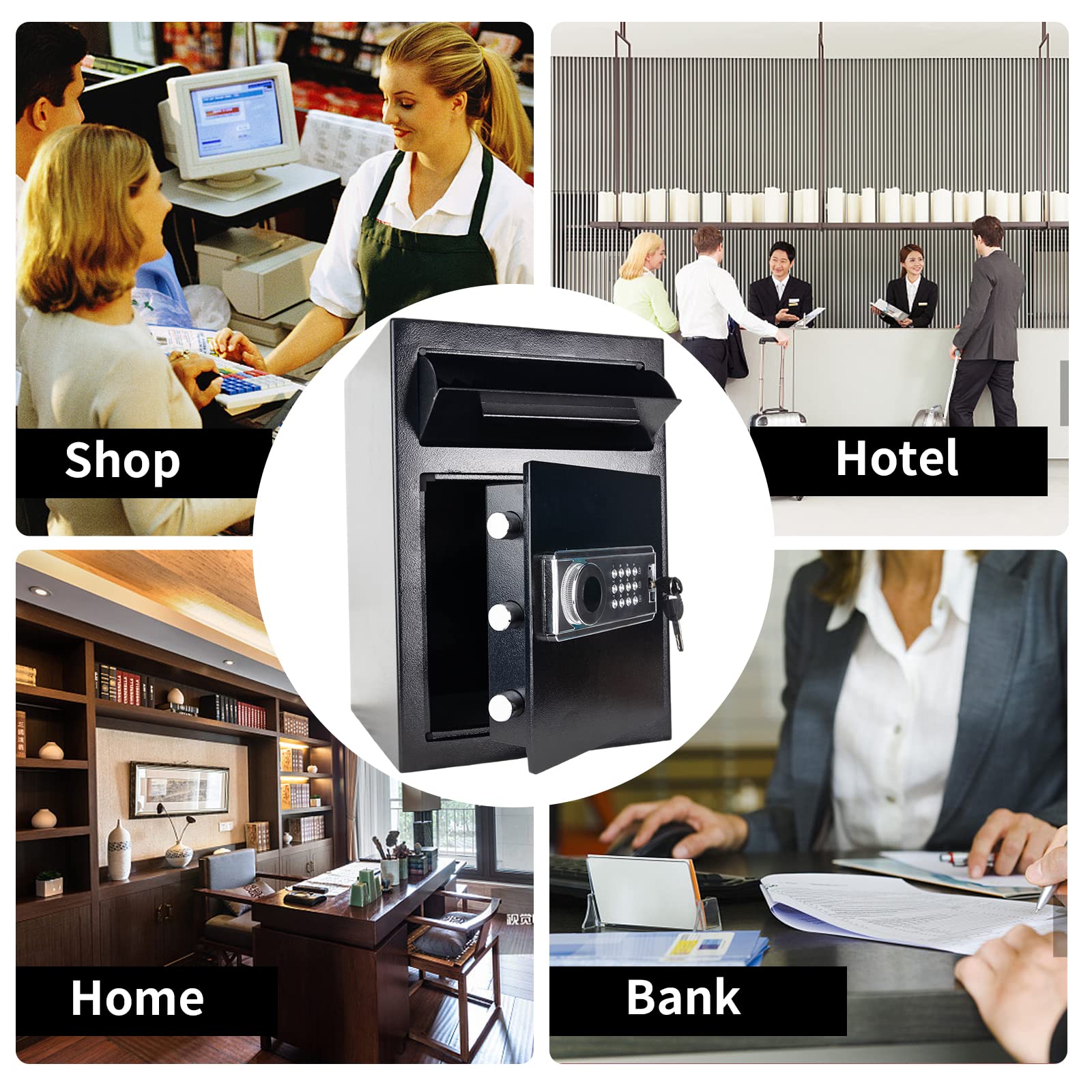 2.5 Cub Security Business Safe and Lock Box with Digital Keypad,Drop Slot Safes with Front Load Drop Box for Money and Mail,Business