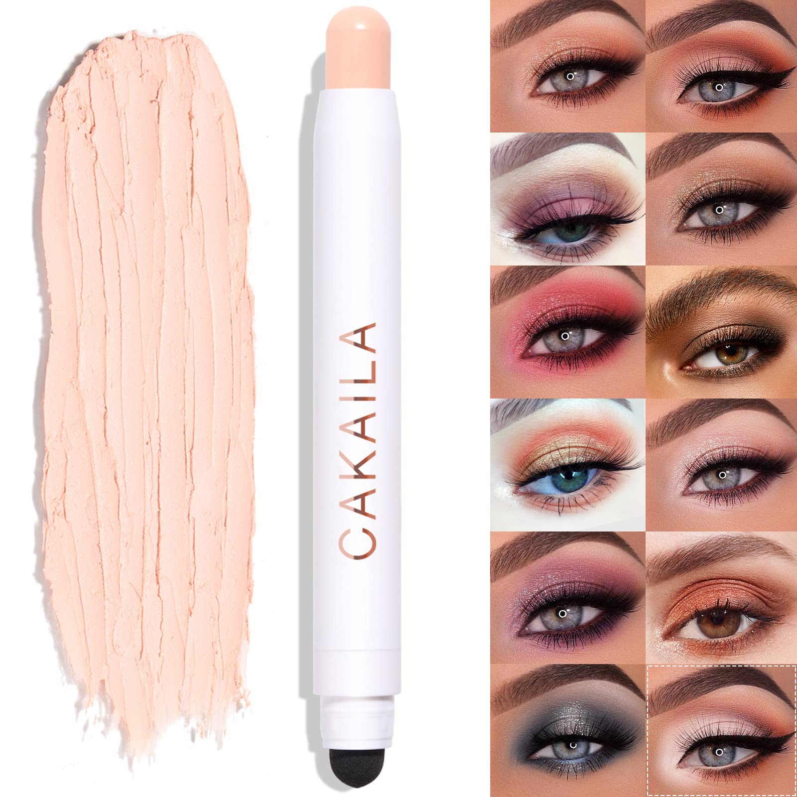 LOKFAR Cream Eye-Shadow Stick, Waterproof Cream Eyeshadow Pen Rotatable Creamy Eye Shadow Pencil Crayon, Matte and Shimmer Eyeshadow Makeup Stick with Sponge Smudger (12# Matte Pinkish White)