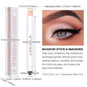 LOKFAR Cream Eye-Shadow Stick, Waterproof Cream Eyeshadow Pen Rotatable Creamy Eye Shadow Pencil Crayon, Matte and Shimmer Eyeshadow Makeup Stick with Sponge Smudger (12# Matte Pinkish White)