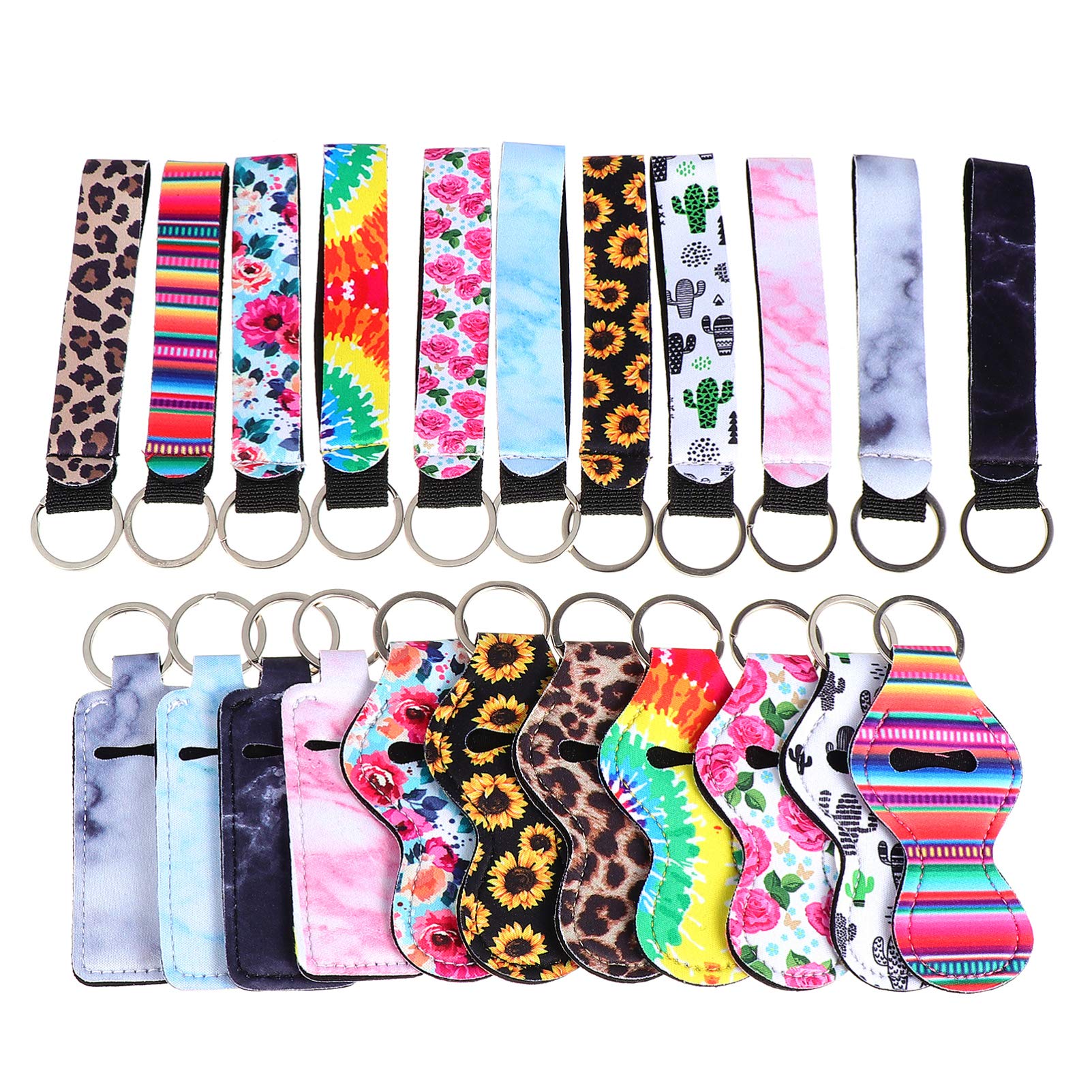 Beavorty Color Lip Balm Holders Keychains Neoprene Pouch Lip Balm Holder Lipstick Sleeve with Wristlet Lanyard Travel Accessories 22pcs Retainer Holder