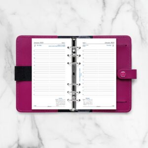 Filofax Refill, Personal/Compact Size, Day on One Page with Appointments, Ruled, White Paper, English, 2023 (68441-2018)