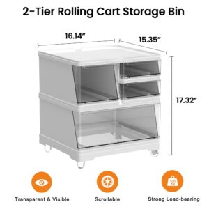 vacane Wide 4 Drawer Plastic Storage Cart with Removable Caster Wheels Cosmetic Drawers Organizer, Rolling Storage Cart for Bathroom, Office, Bedroom