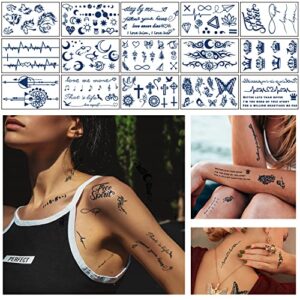 Metuu 30 Sheets Semi-Permanent Tattoos Waterproof Last 1-2 Weeks，Positive Words Flower Crown Butterfly Tiny Fake Temporary Tattoo Stickers For Women Men Girls