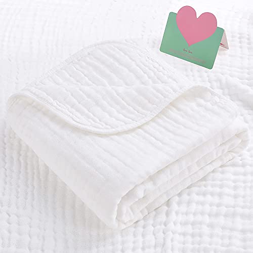 HardNok Muslin Baby Blanket 6 Layer Pure Cotton Receiving Blankets, Breathable and Lightweight, Super Soft Multi-use Blanket for Boys and Girls in All Seasons.(White)…