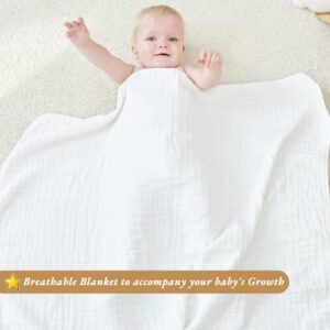 HardNok Muslin Baby Blanket 6 Layer Pure Cotton Receiving Blankets, Breathable and Lightweight, Super Soft Multi-use Blanket for Boys and Girls in All Seasons.(White)…