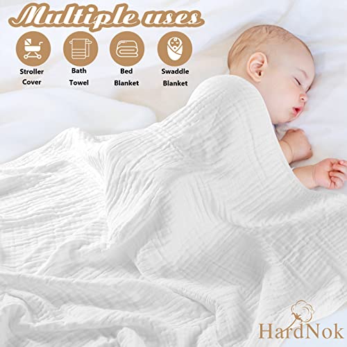 HardNok Muslin Baby Blanket 6 Layer Pure Cotton Receiving Blankets, Breathable and Lightweight, Super Soft Multi-use Blanket for Boys and Girls in All Seasons.(White)…