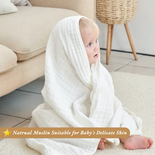 HardNok Muslin Baby Blanket 6 Layer Pure Cotton Receiving Blankets, Breathable and Lightweight, Super Soft Multi-use Blanket for Boys and Girls in All Seasons.(White)…