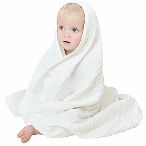 HardNok Muslin Baby Blanket 6 Layer Pure Cotton Receiving Blankets, Breathable and Lightweight, Super Soft Multi-use Blanket for Boys and Girls in All Seasons.(White)…