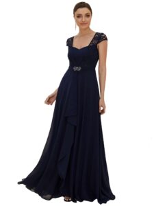 ever-pretty women's cap sleeve floral lace v-neck maxi summer dress for women navy blue us6