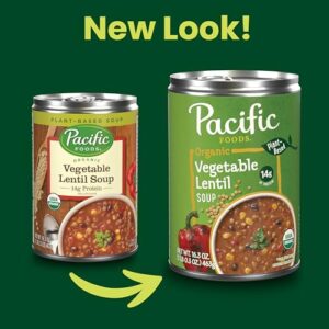 Pacific Foods Organic Vegetable Lentil Soup, Vegan Soup, 16.3 oz Can