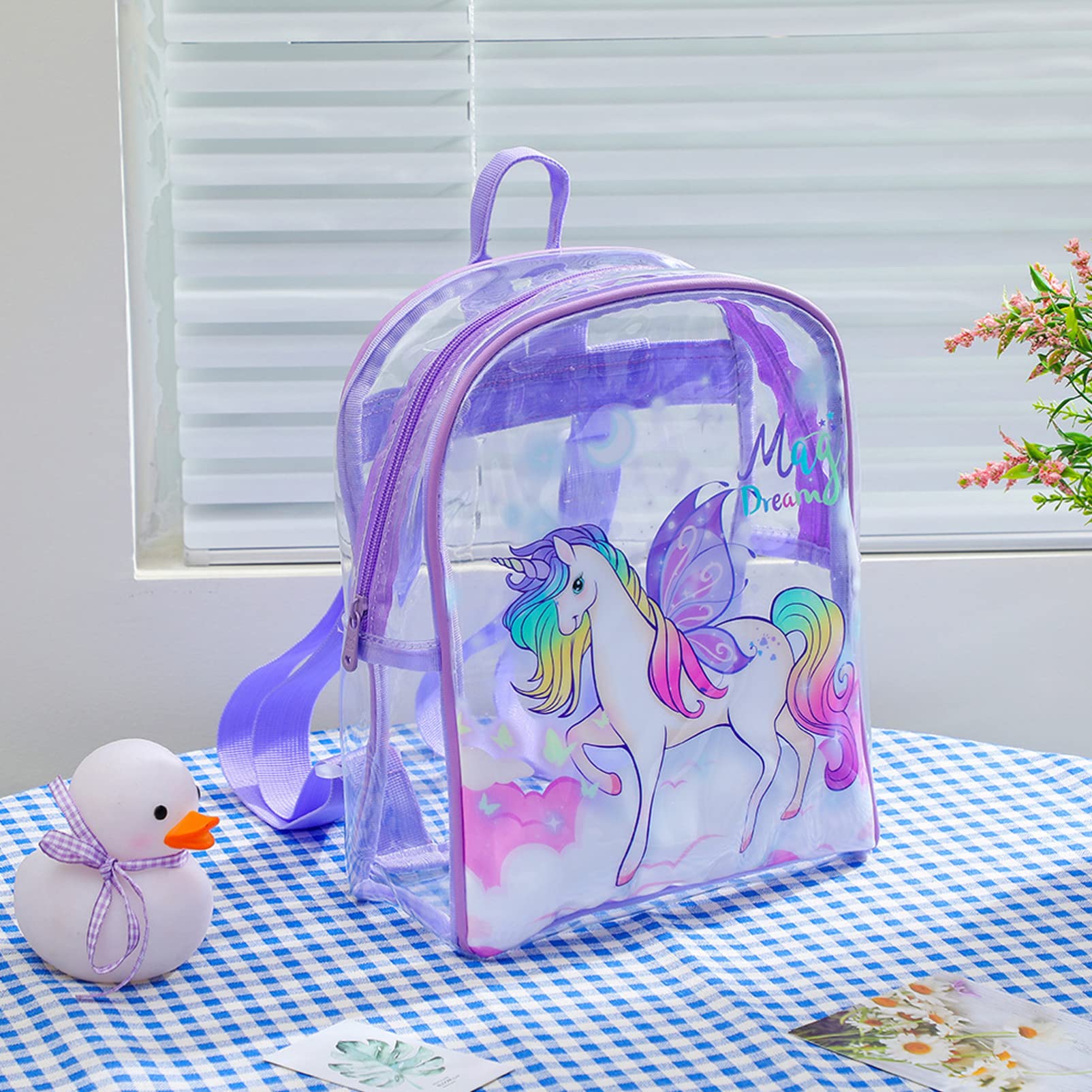 Unicorn Backpack See Through Backpack Unicorn Clear Bag Purple Clear Backpack Clear Mini Backpack Casual Daypacks Festival Bag for Girls