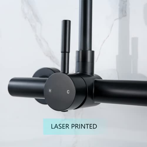 ZHYICH Kitchen Sink Faucet Wall Mount with Sprayer, Stainless Steel Mixer Tap, Matte Black Finish, NSF and Lead-Free Certified for Utility and Laundry Sink Faucet