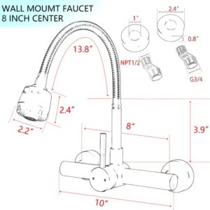 ZHYICH Kitchen Sink Faucet Wall Mount with Sprayer, Stainless Steel Mixer Tap, Matte Black Finish, NSF and Lead-Free Certified for Utility and Laundry Sink Faucet