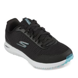 Skechers Women's Go Max Arch Fit Spikeless Golf Shoe Sneaker, Black/Turquoise Mesh, 8.5