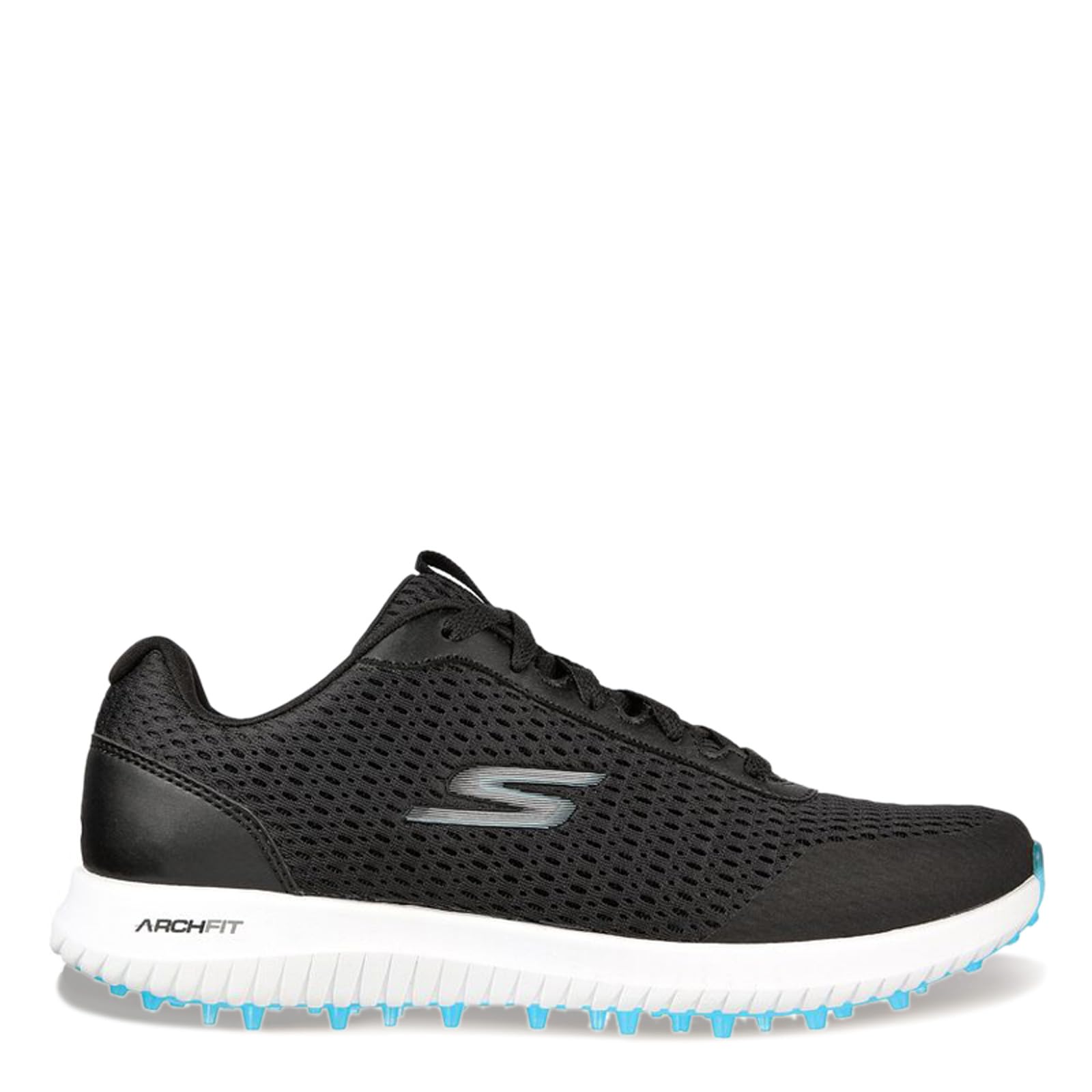 Skechers Women's Go Max Arch Fit Spikeless Golf Shoe Sneaker, Black/Turquoise Mesh, 8.5