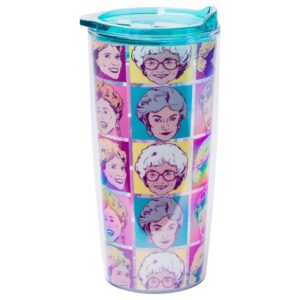 silver buffalo golden girls character grid double wall travel tumbler w/slide close lid, 20 ounces