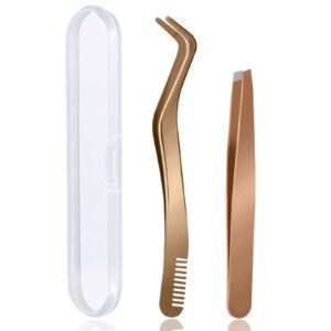 lash applicator tool eyelash applicator tool 2 pieces for lash clusters b&q lash extension tweezers gold eyelash tweezers diy lash applicator tweezers set (golden,2pcs)