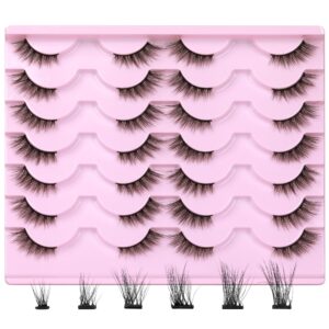 newcally half lashes mink natural cat eye wispy false eyelashes fluffy volume strip fake eyelashes accent corner 3/4 eye lashes diy cluster faux mink half eyelashes 14 pairs black