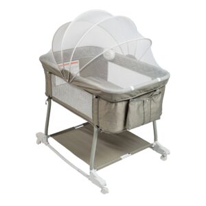 RTUSAS Multi Mode Newborn Baby Bassinet Bedside Sleeper Baby Cradle Portable Bassinet Playpen with Wheels Breathable Mesh Crib Rocking Bassinet(Light Grey)