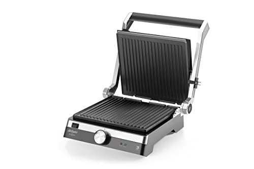 Arzum Panini Press, Sandwich Maker, Electric Indoor Grill, Stainless Steel Top Surface, Non-stick Die-cast Aluminium Plates, Upright Storage, Opens 180 degrees, 6 Slices, 1500W, Large (AR2023-UL)